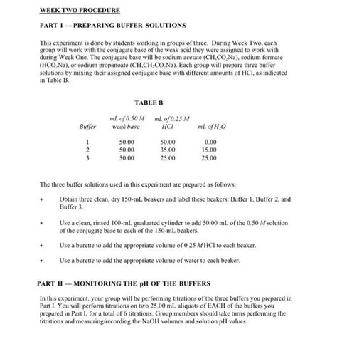 Solved Week Two Procedure Part 1 Preparing Buffer
