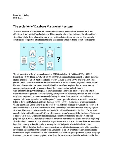 The Evolution Of Database Management System Pdf Databases