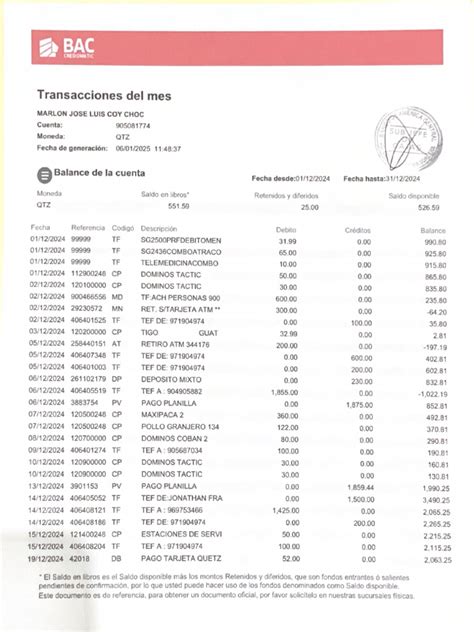 Estado De Cuenta Diciembre Bac Pdf