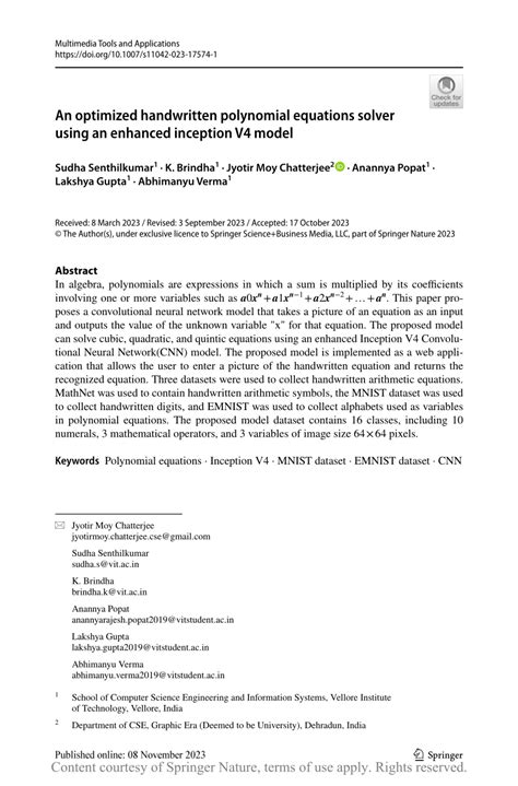 An Optimized Handwritten Polynomial Equations Solver Using An Enhanced Inception V4 Model