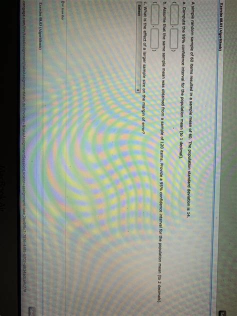 solved a simple random sample of 60 items resulted in a
