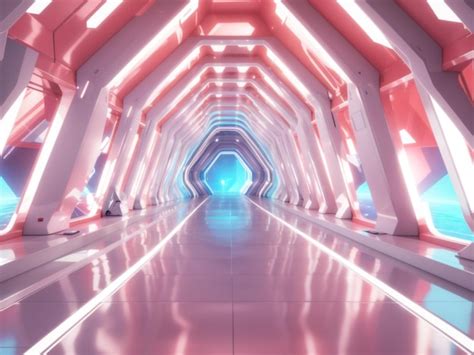 Premium Ai Image Triangular Odyssey Abstract Triangle Spaceship Corridor In A Futuristic Setting