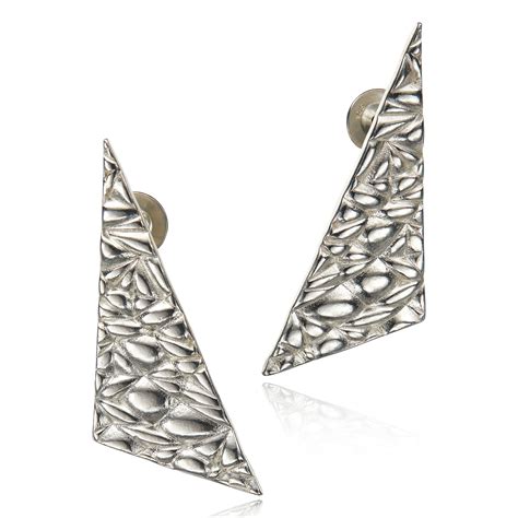 Softy Textured Silver Large Statement Angular Stud Earrings Boo Jewellery