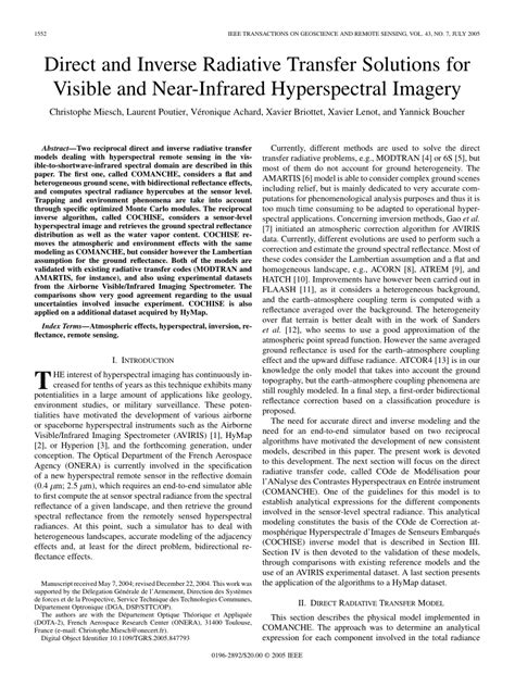 Pdf Direct And Inverse Radiative Transfer Solutions For Visible And Near Infrared