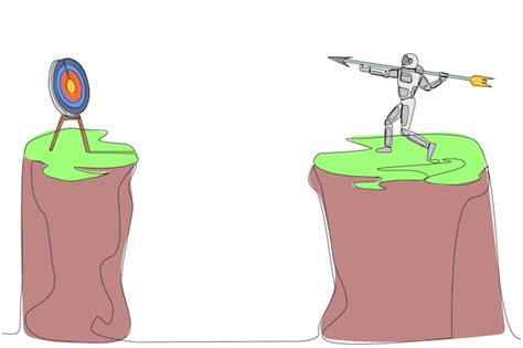 Premium Vector Continuous One Line Drawing Astronaut Standing On Peak Of Cliff Targeting