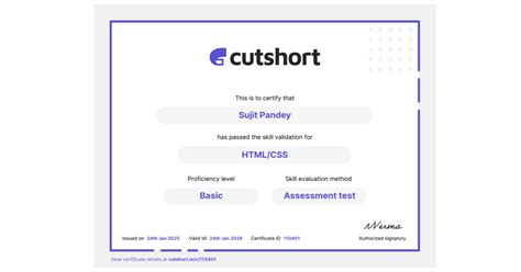 sujit s skill certificate for html css cutshort