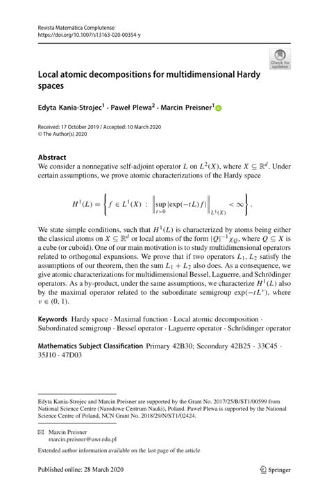 Pdf Local Atomic Decompositions For Multidimensional Hardy Spaces