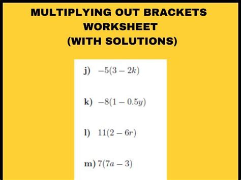 Multiplying Out Brackets Worksheet With Solutions Teaching Resources