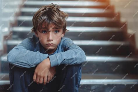 Premium Photo Solitude At Dusk A Young Boy Contemplation On Staircase