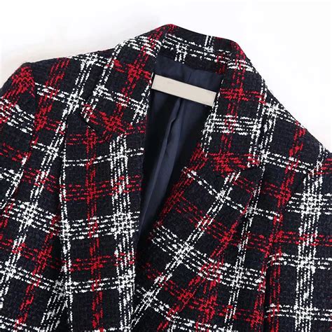 Клетчатый блейзер с принтом винтажный женский зимний теплый пиджак элегантный двубортный