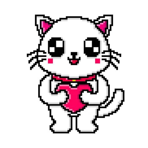 Pixel Art Cute Cat Holding Heart Illustration Design Kawaii 22039134