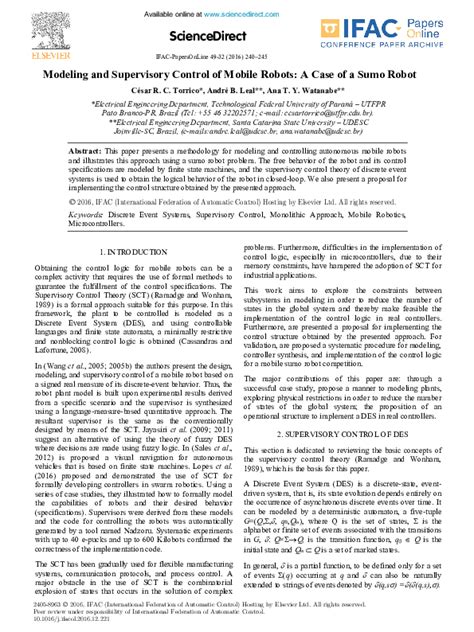 Pdf Modeling And Supervisory Control Of Mobile Robots A Case Of A Sumo Robot