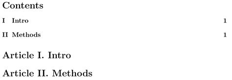 sectioning separate styles for section headers in table of contents