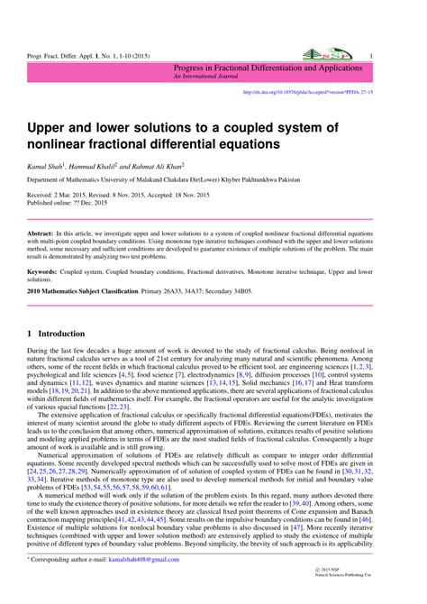Pdf Upper And Lower Solutions To A Coupled System Of Nonlinear