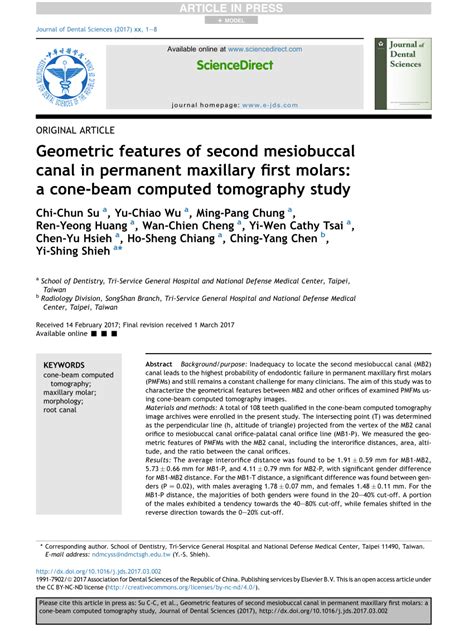 Pdf Geometric Features Of Second Mesiobuccal Canal In Permanent Maxillary First Molars A Cone