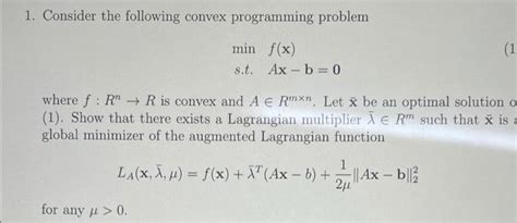 1 Consider The Following Convex Programming Problem