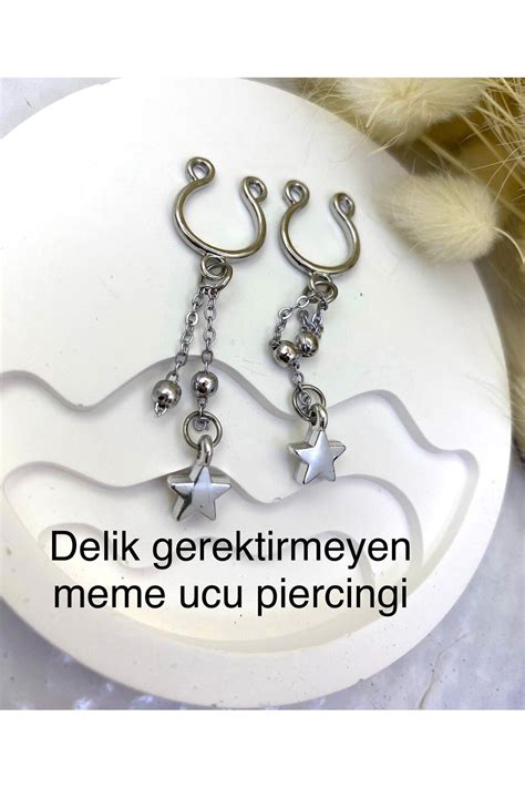 Arescollection Delik gerektirmeyen sıkıştırma sahte meme ucu piercingi Fiyatı Yorumları Trendyol