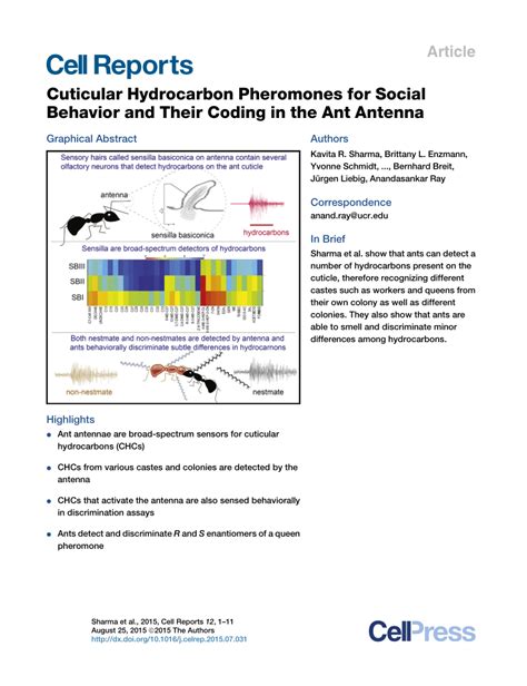 pdf cuticular hydrocarbon pheromones for social behavior and their