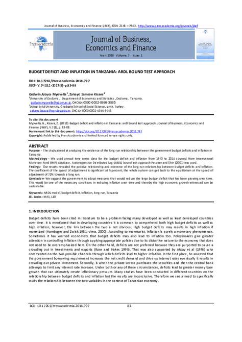 Pdf Budget Deficit And Inflation In Tanzania Ardl Bound Test Approach