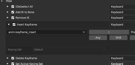 insert keyframe hotkey keying set not available animation and rigging