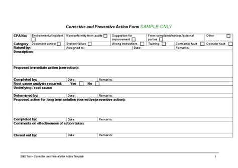 M Corrective And Preventive Action Form Pdf