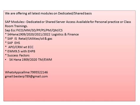 We Are Offering All Latest Modules On Dedicated Shared Basis Access Sap Server Access For All
