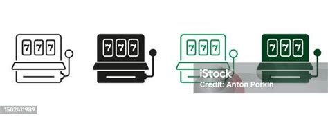 카지노 럭키 잭팟 라스베가스 픽토그램의 777 슬롯 머신 라인과 실루엣 아이콘 세트 과일 기계 도박 기호 도박 복권 머니 게임 격리된 벡터 그림 0명에 대한 스톡 벡터 아트