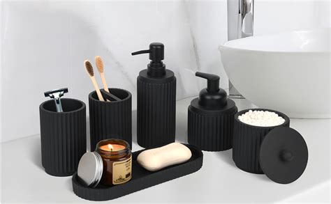Black Bathroom Accessories Set 6 Pcs Toothbrush Holder