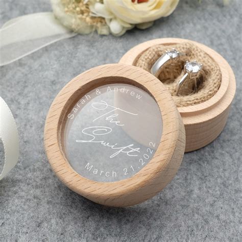 Badu Bg Кутия за сватбени халки по поръчка Дървена кутия за пръстени Годежен брачен пръстен