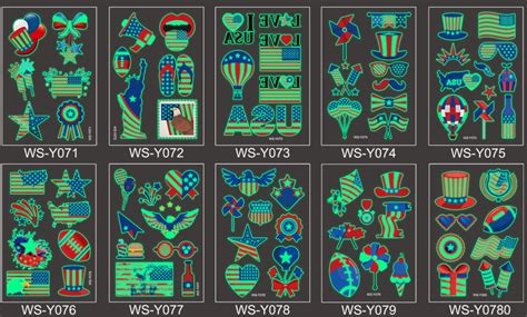 70pcs 4th Of July Decorations Temporary Tattoos，fourth Of July Glow In