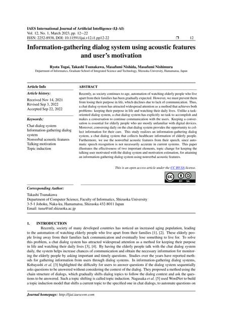 Information Gathering Dialog System Using Acoustic Features And Users Motivation Pdf