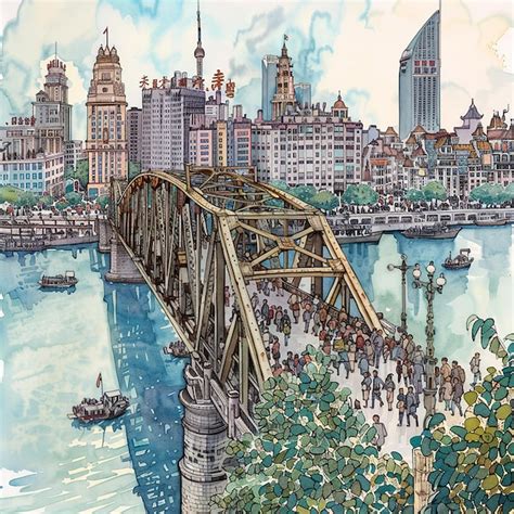 The Old Steel Bridge In Shanghai China Is Surrounded Modern Buildings