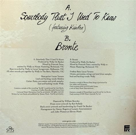 Gotye Somebody That I Used To Know Bronte Promo 7” Hi Fidelity