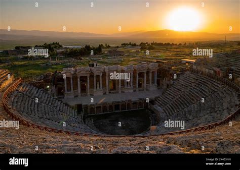 Hierapolis Ancient City Pamukkale Turkey Sunset By The Ruins Unesco
