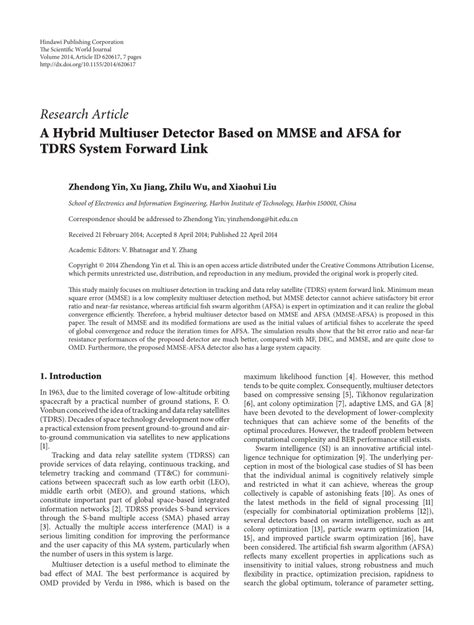 Pdf A Hybrid Multiuser Detector Based On Mmse And Afsa For Tdrs