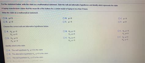 solved for the statement below write the daim as a