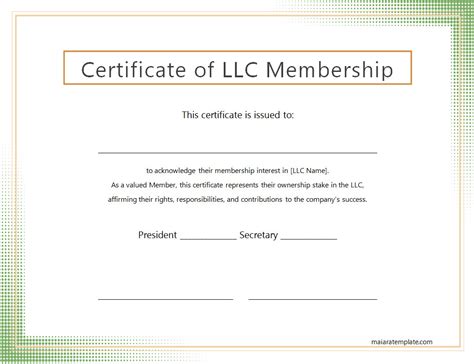 Llc Membership Certificate Template