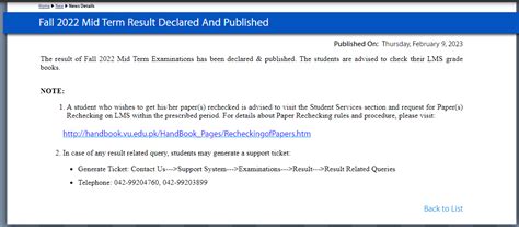 Vu Bs Mid Term Examination Fall 2022 Result 2023 Resultpk
