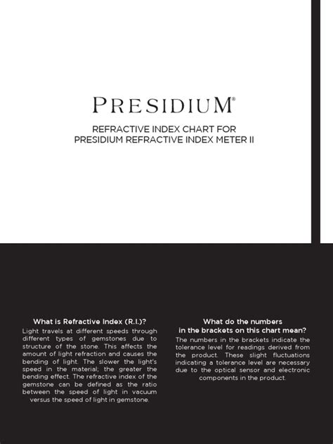 Presidium Refractive Index Meter Ii Reference Chart Pdf Gemstone