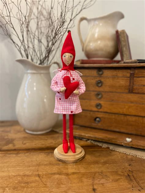 Folk Art Pixie Valentines Day Decor Handmade Primitive Cupid Etsy