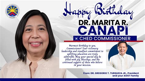University Happy Birthday Dr Marita R Canapi Ched Commissioner Warmest Birthday To You