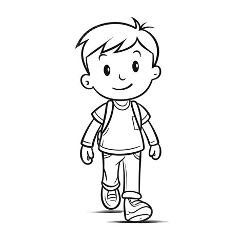 Boy Walk Cartoon For Coloring Page Outline Sketch Drawing Vector ...