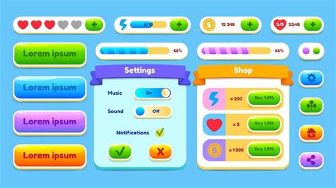 게임 Ui 디자인 벡터 Freepik에서 무료 고품질 벡터를 다운로드하세요 Freepik