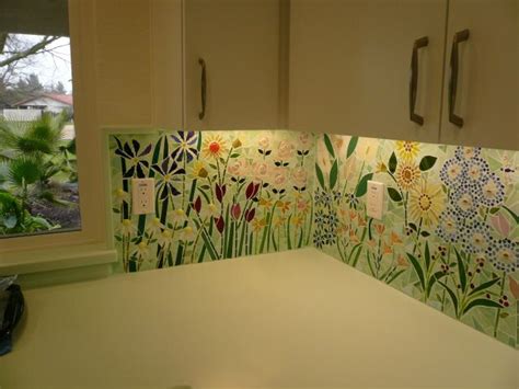 Mosaic Kitchen Backsplash With Floral Design