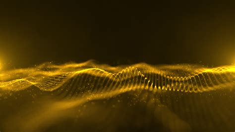 Background With An Elegant Flowing Golden Digital Fractal Light Wave And Data Particles Rippling