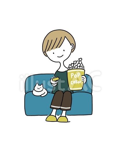 お家で映画を観る人イラスト No 25040089｜無料イラスト・フリー素材なら「イラストac」