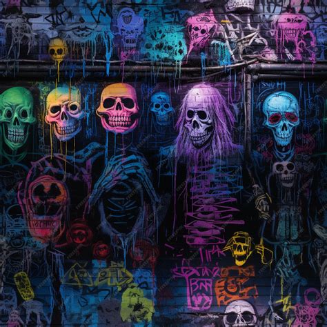 Premium Photo Graffiti Art Of Skulls And Skeletons On A Wall In A