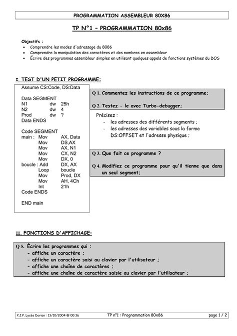 Tp N°1 Programmation 80x86