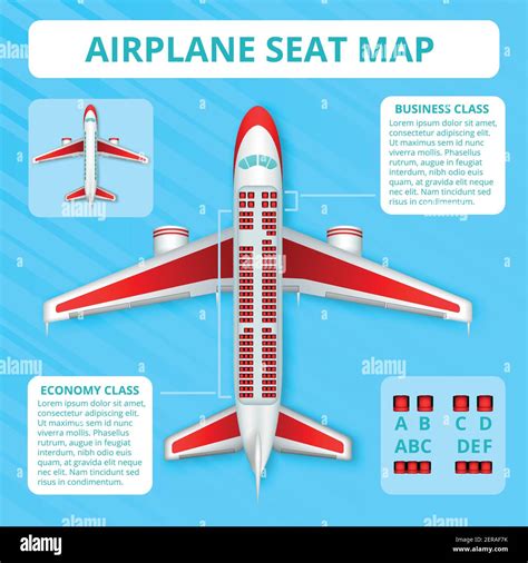 Passenger Airplane Seat Map Realistic Top View Layout Blue Background