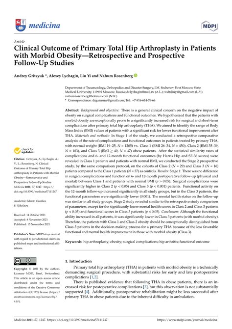 Pdf Clinical Outcome Of Primary Total Hip Arthroplasty In Patients With Morbid Obesity
